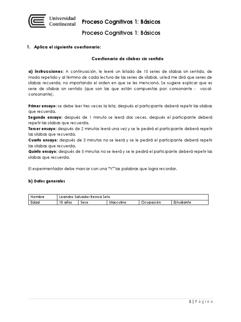 Guia Pract. 14 - P.cognitivos Basicos - 2020-20 F | PDF | Sílaba | Memoria