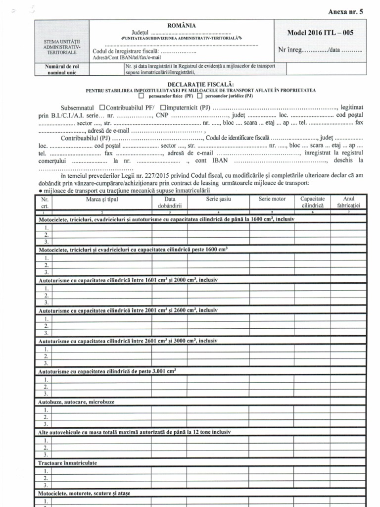 Declaratie Stabilire Impozit Auto | PDF