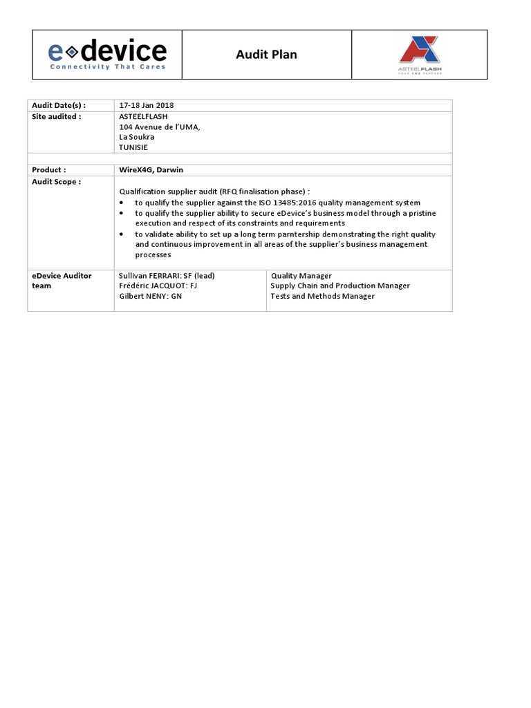 Audit Plan: Audit Date(s) : Site Audited | PDF | Audit | Supply Chain