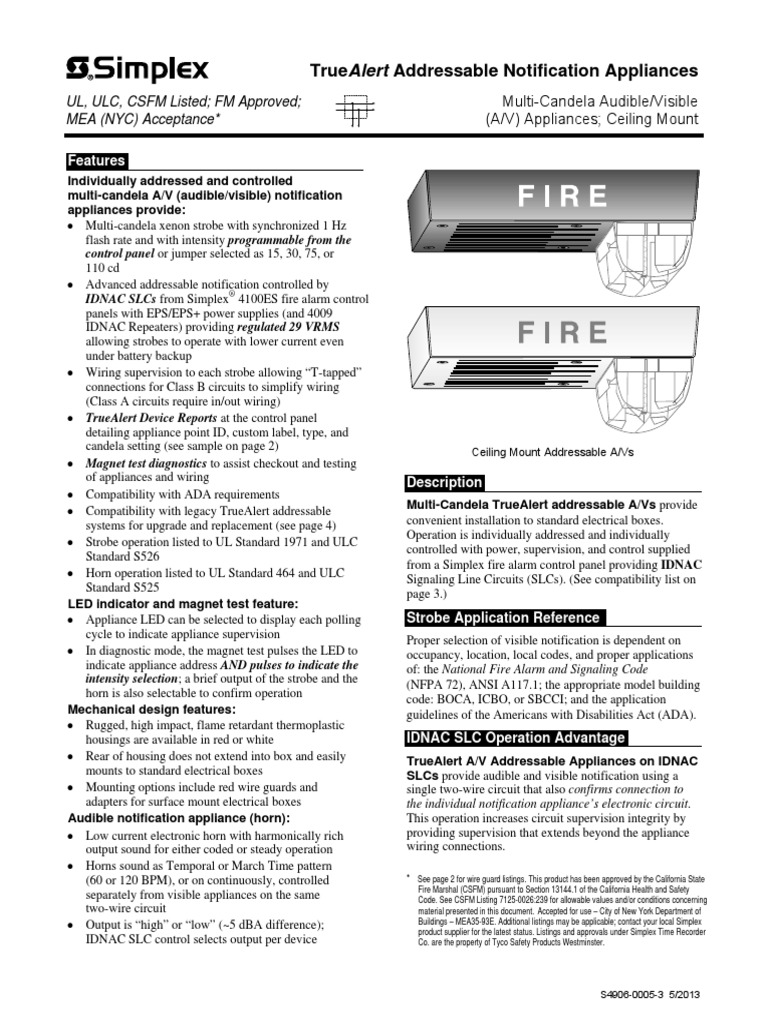 Truealert Addressable Notification Appliances: Features | PDF ...