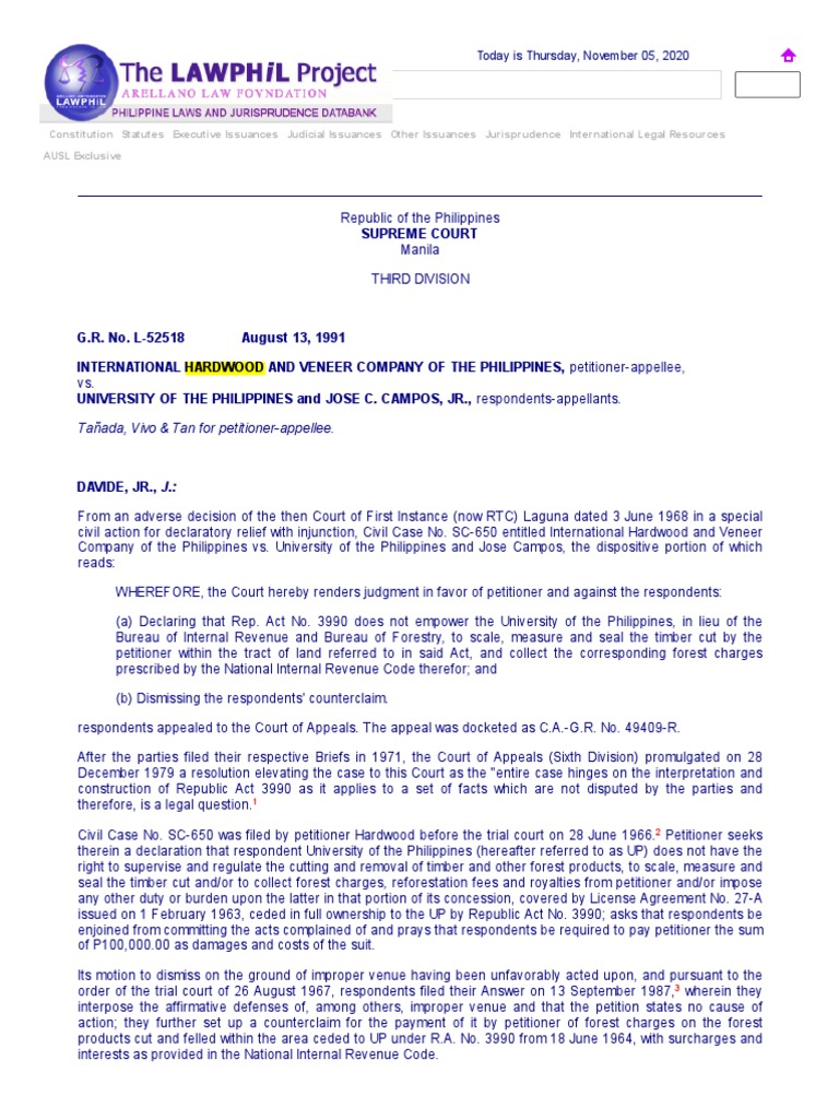 International Hardwood and Veneer Co v. University of The Philippines | PDF | Lawsuit ...
