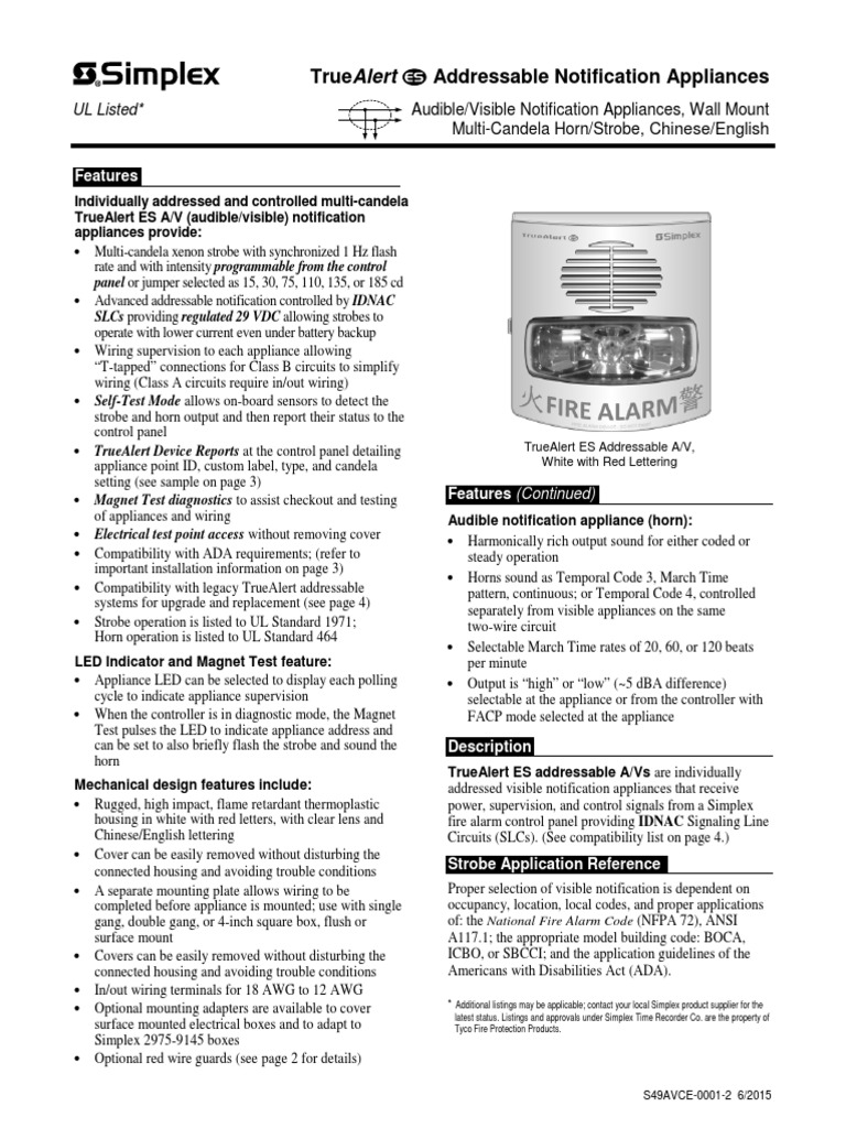 Truealert Addressable Notification Appliances: Features | PDF ...