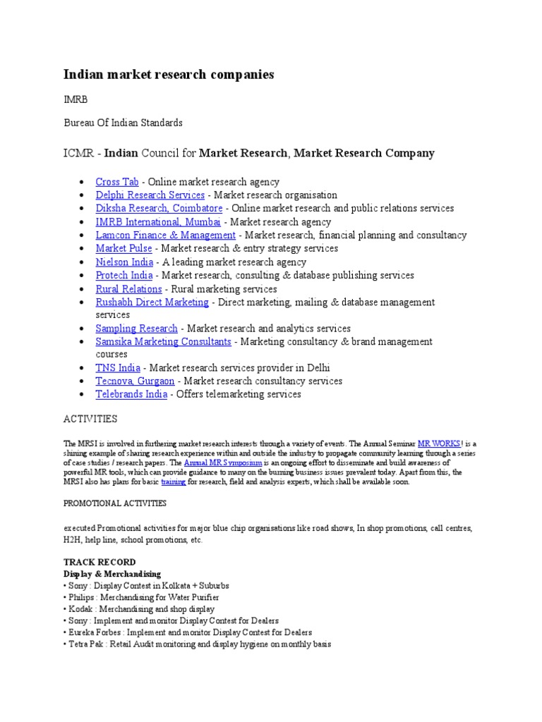 Indian Market Research Companies Pdf Qualitative Research