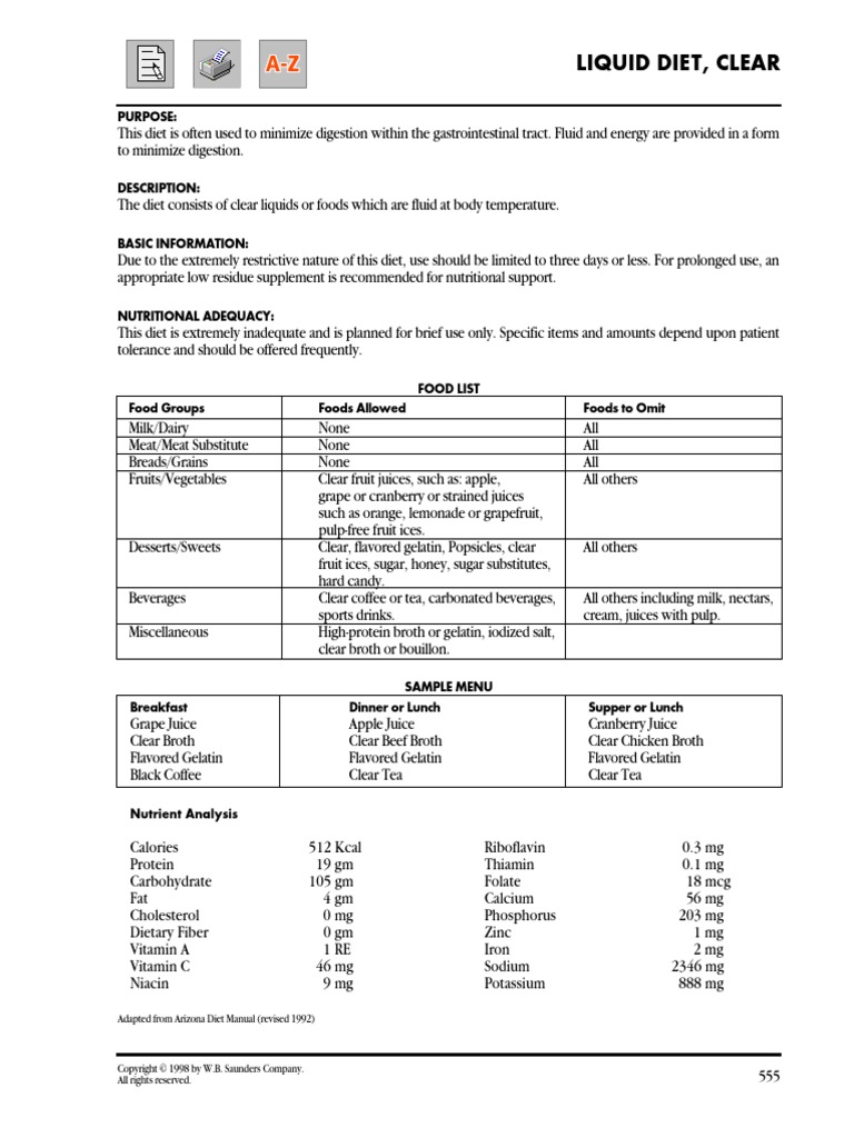 Liquid Diet Clear | PDF | Juice | Diet & Nutrition