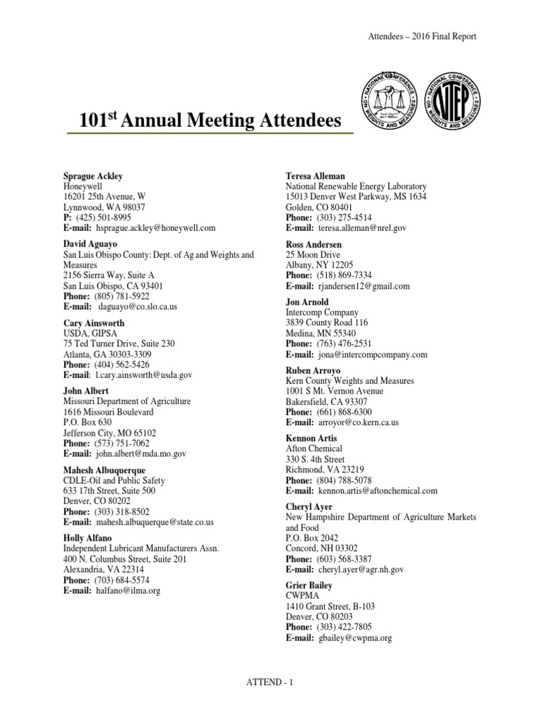 2016 Annual Meeting Attendees List | PDF | Business