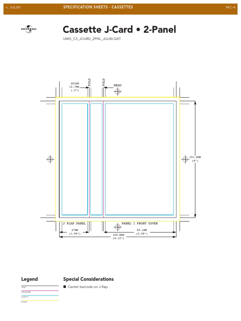Cassette J-Card - 2-Panel: Umg - Cs - Jcard - 2Pnl - Jul00.Qxt | PDF