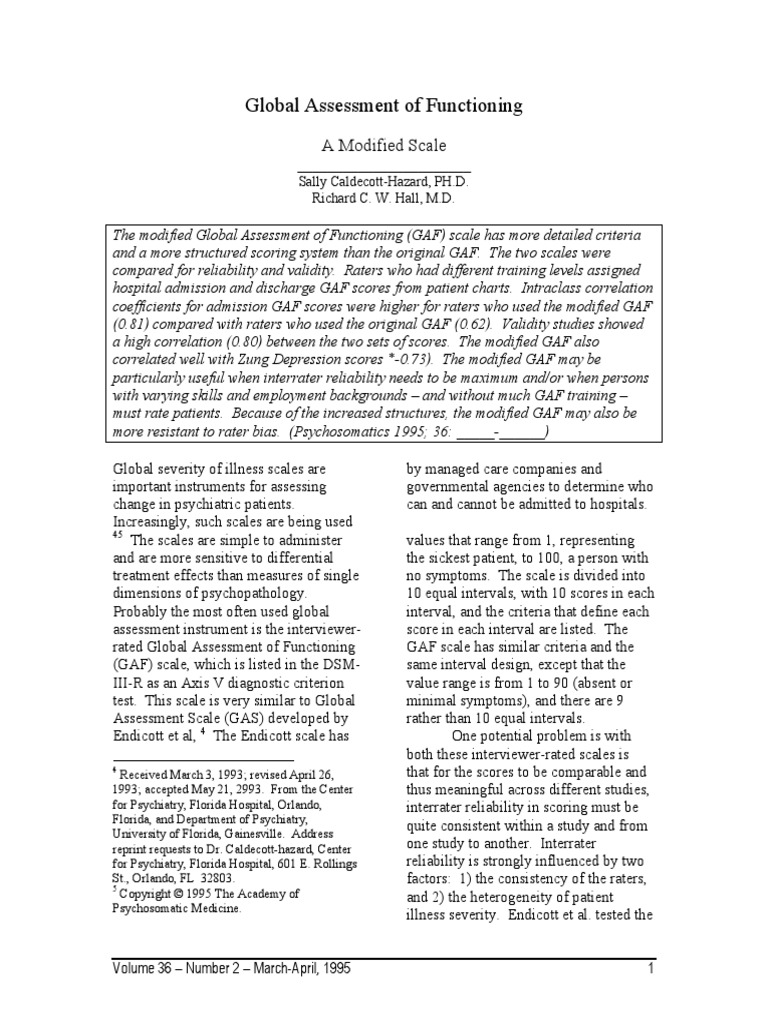 Global Assessment of Functioning: A Modified Scale | PDF | Psychiatry ...