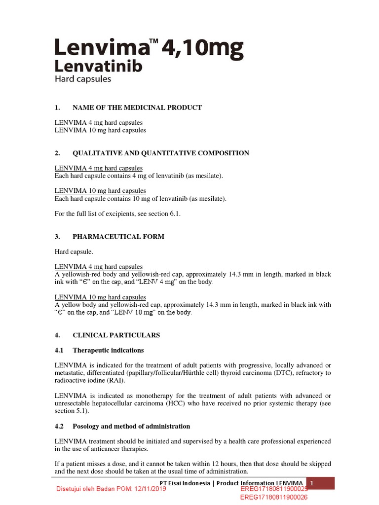 Lenvima Kapsul 4 MG - Lenvatinib - DKI1747700101A1 - 2020 | PDF ...