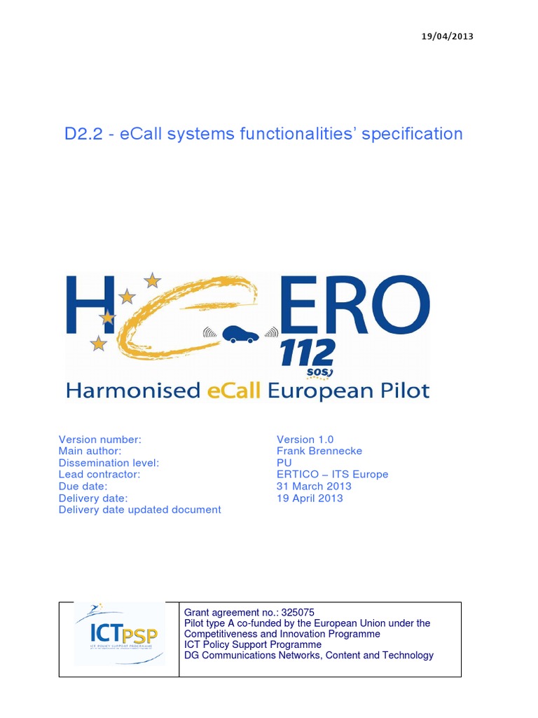 D2.2 - Ecall Systems Functionalities' Specification | PDF | Computer ...