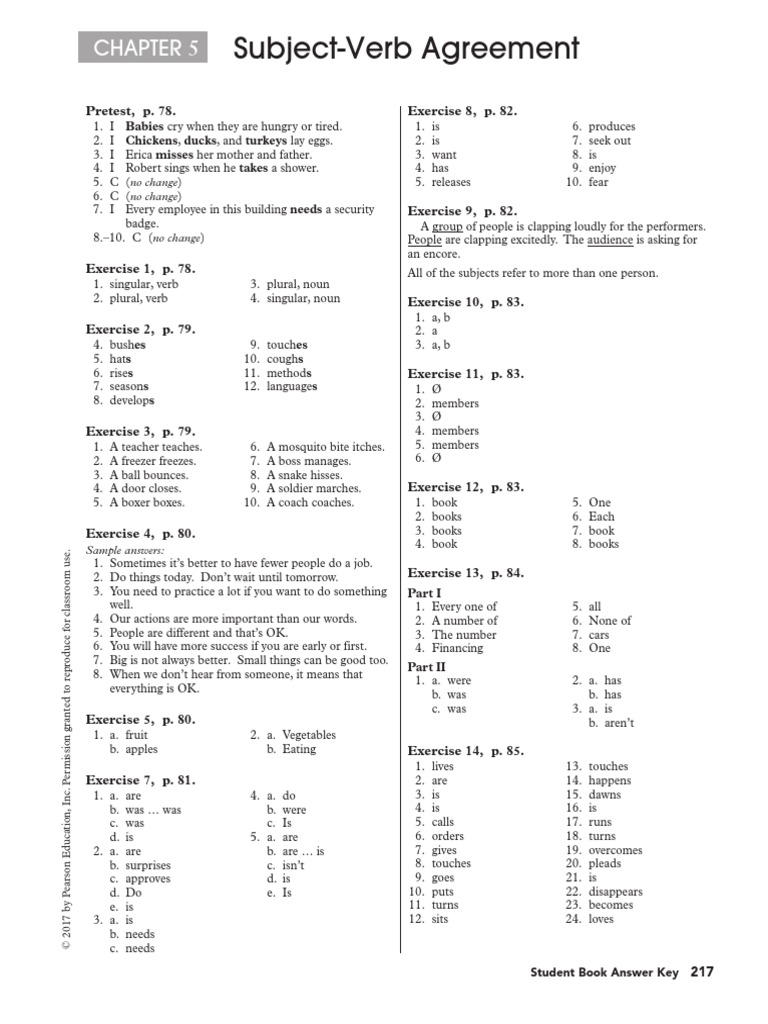 Subject-Verb Agreement: Sample Answers | PDF | Gratuity