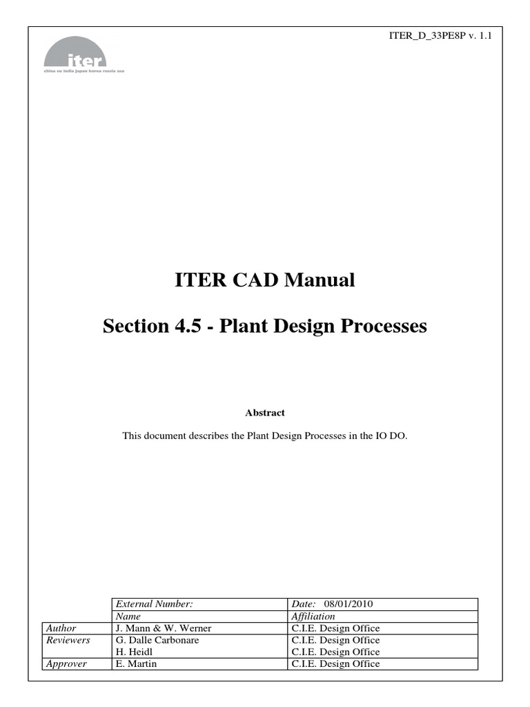 ITER CAD Manual Section 4.5 - Plant Design Processes: ITER - D - 33PE8P ...