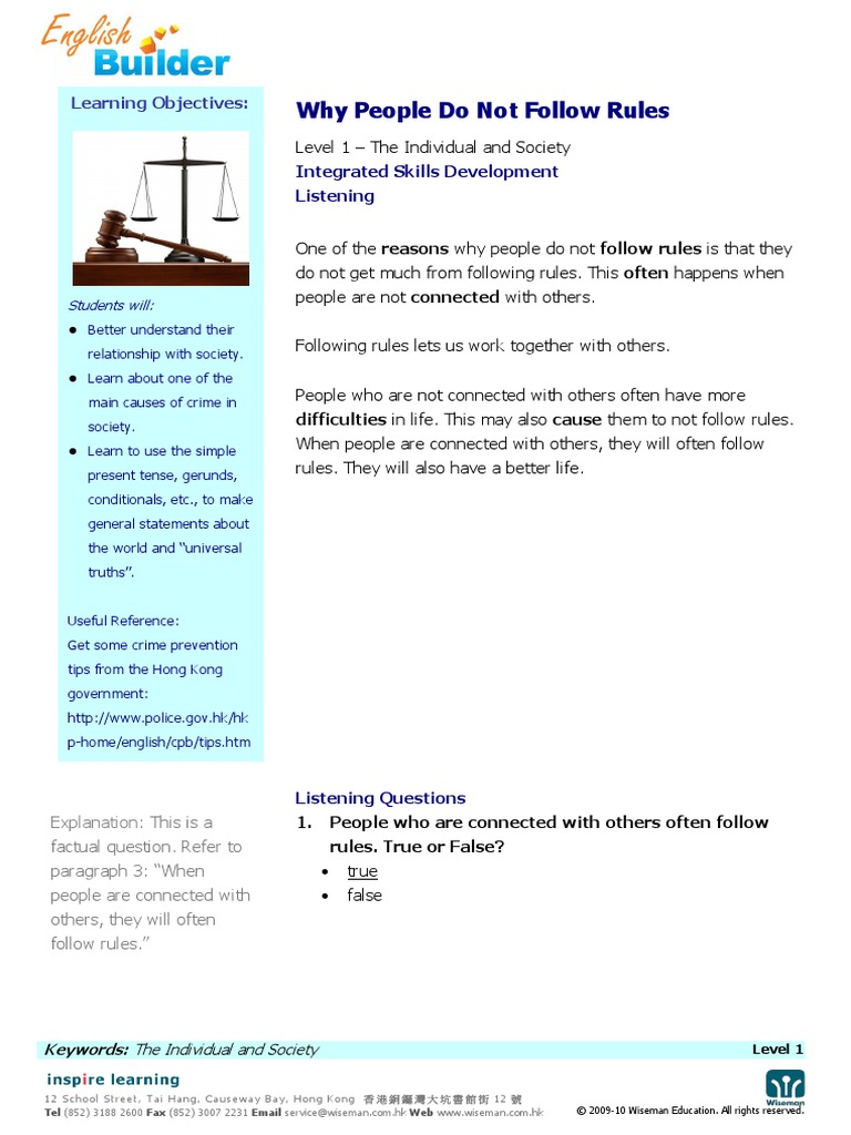 Why People Do Not Follow Rules: Learning Objectives | PDF | Verb ...