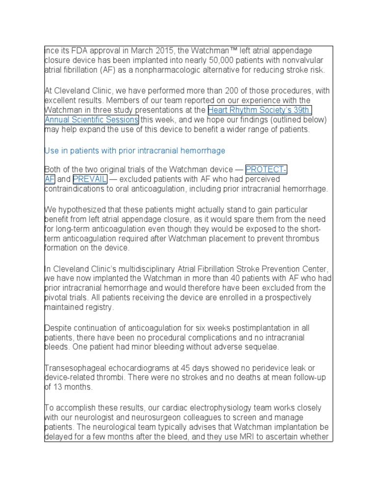 Procedure For Watchman Uniform | PDF | Stroke | Medical Treatments