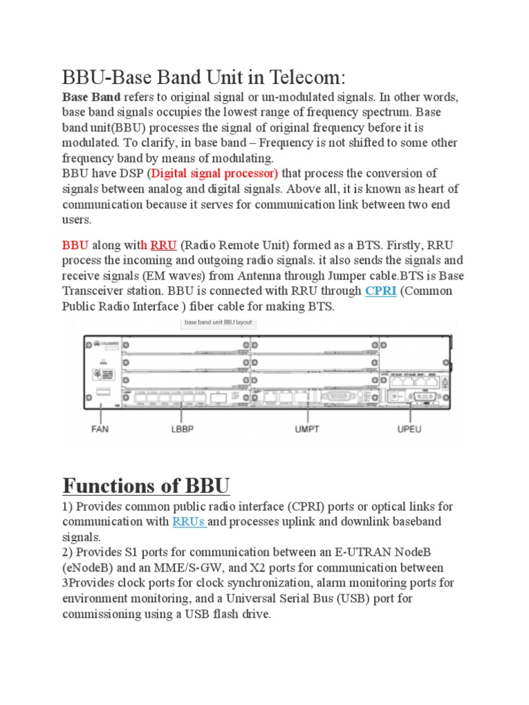 BBU-Base Band Unit in Telecom | PDF | Radio | Usb