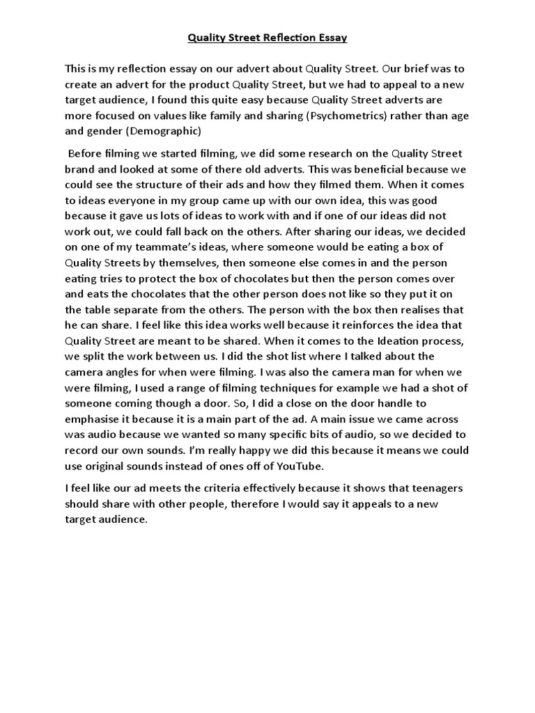 Quality Street Ad Reflection | PDF