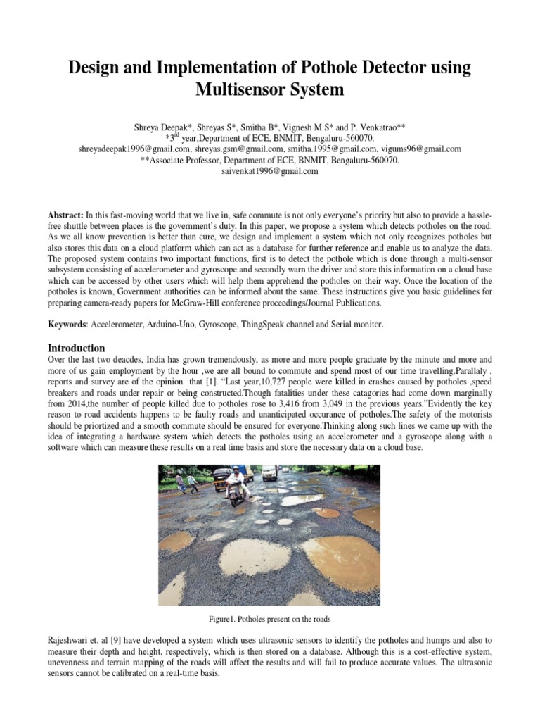 Design and Implementation of Pothole Detector Usingmultisensor System ...