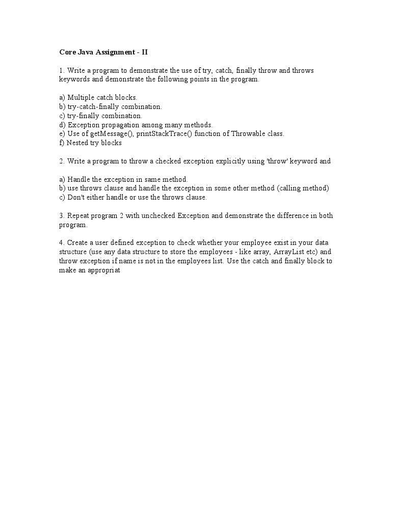 Core Java Exception Handling Assignment | PDF | Computers