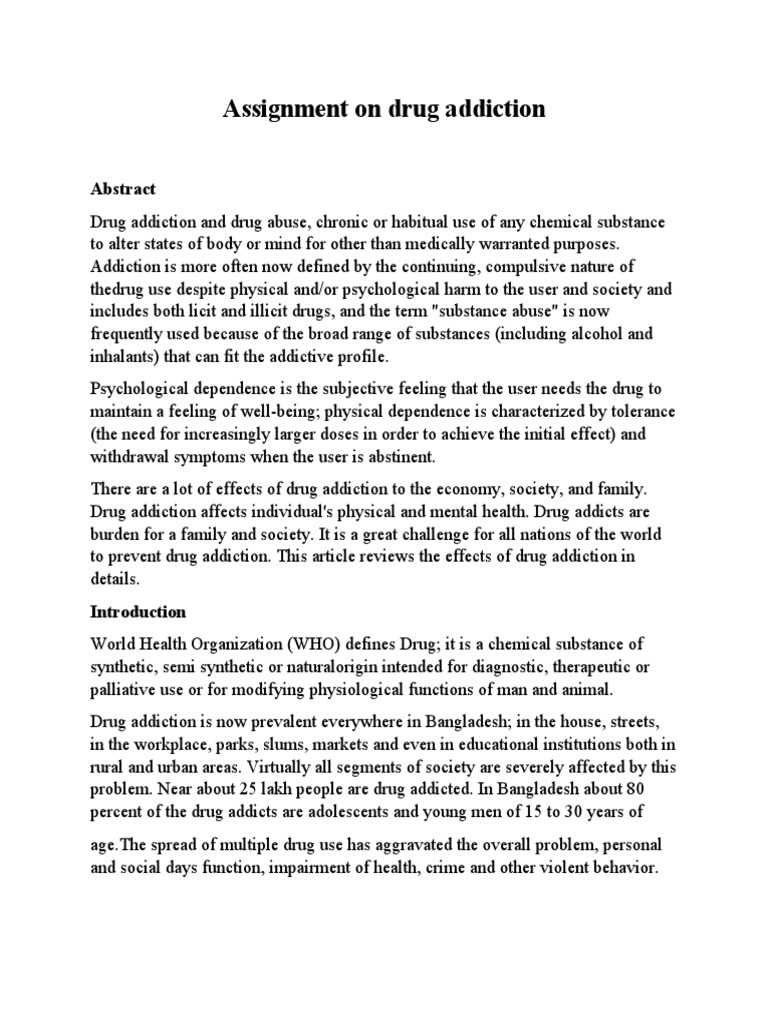Assignment On Drug Addiction | PDF | Methamphetamine | Alcoholism