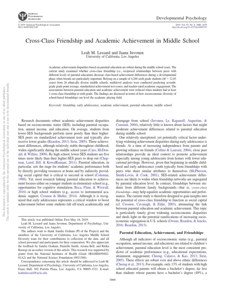 Cross-Class Friendship and Academic Achievement | PDF | Friendship ...