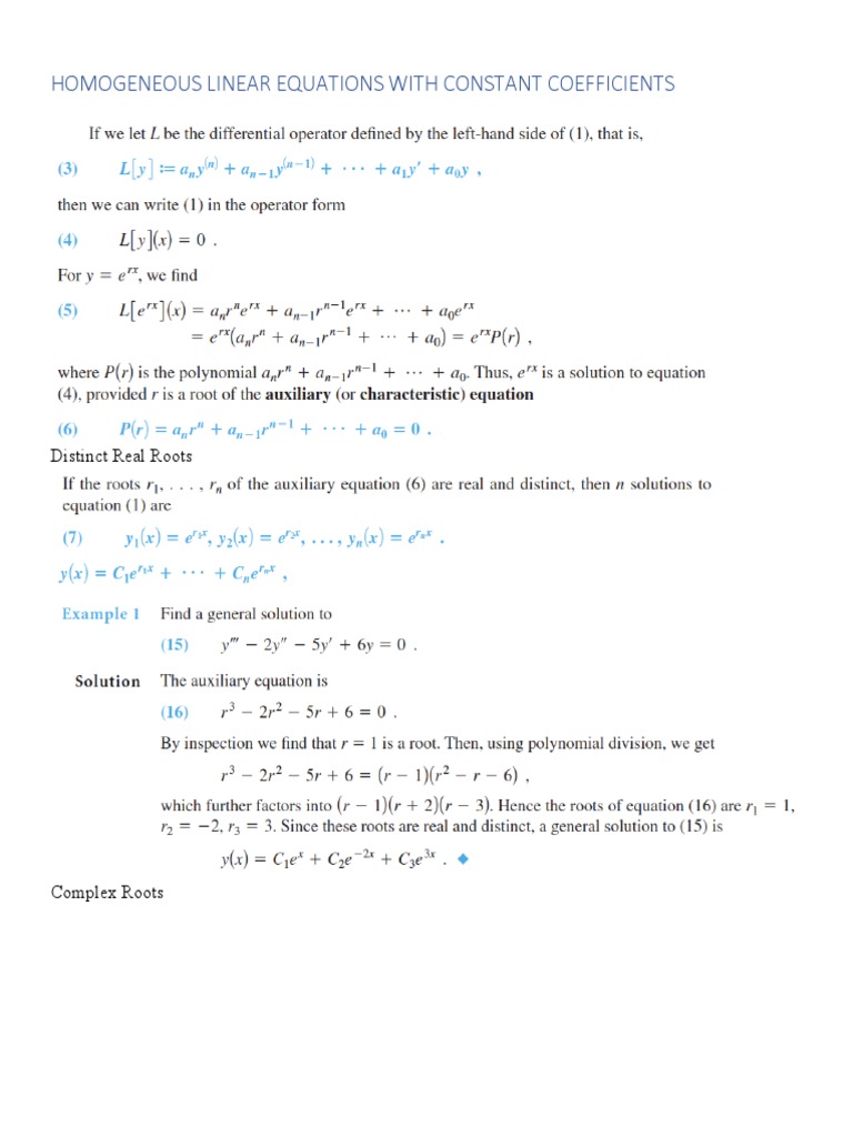 Solving Linear Equations: Homogeneous, Repeated, Complex Roots | PDF