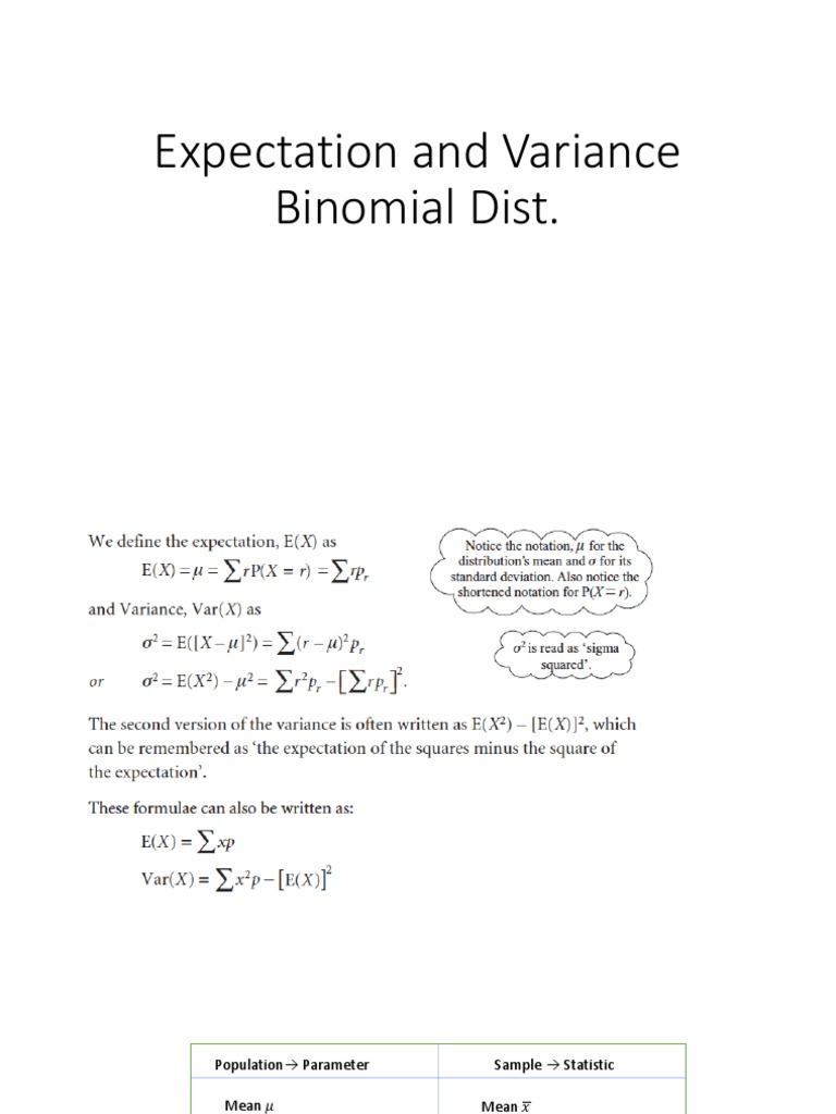 Expectation and Variance Binomial Dist | PDF
