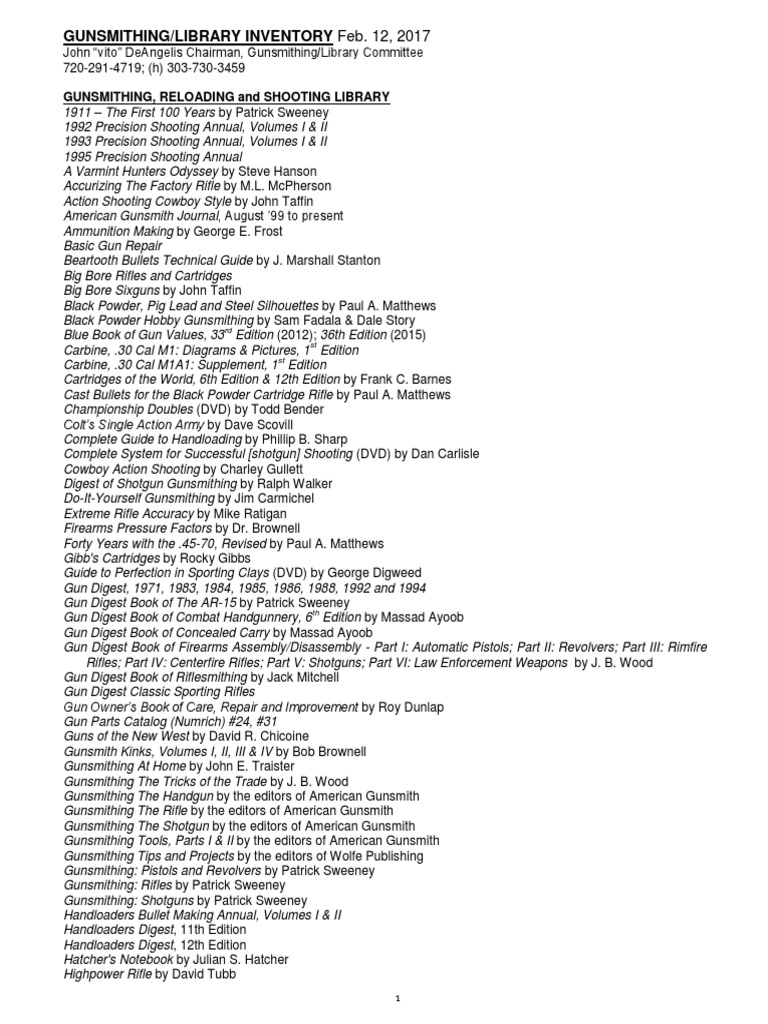 Gunsmithing - Library Inventory 2-12-2017 | PDF | Revolver | Rifle