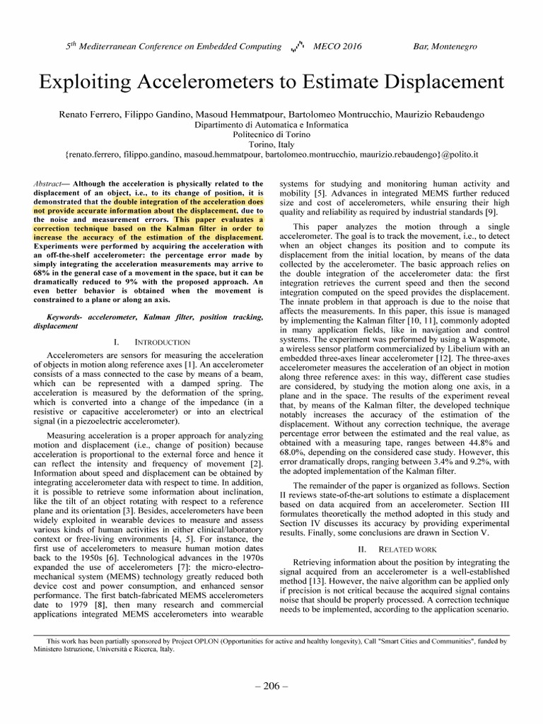 Exploiting Accelerometers To Estimate Displacement PDF | Descargar gratis PDF | Kalman Filter ...