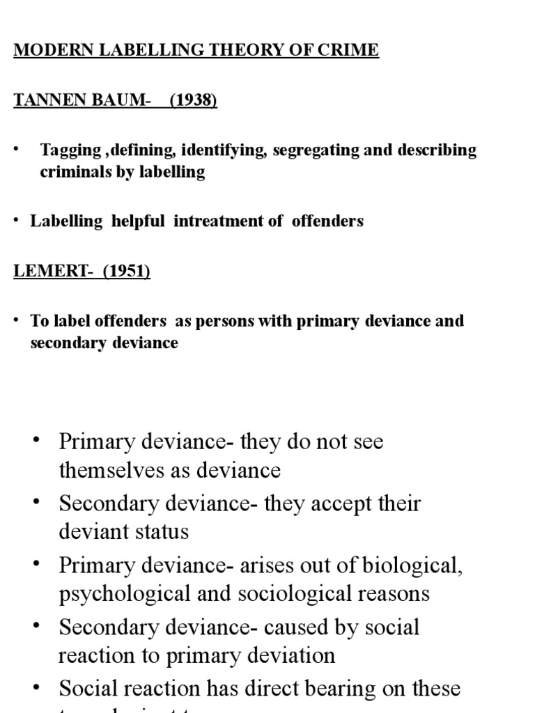 Modern Labelling Theory of Crime Tannen Baum - (1938) Tagging, Defining ...