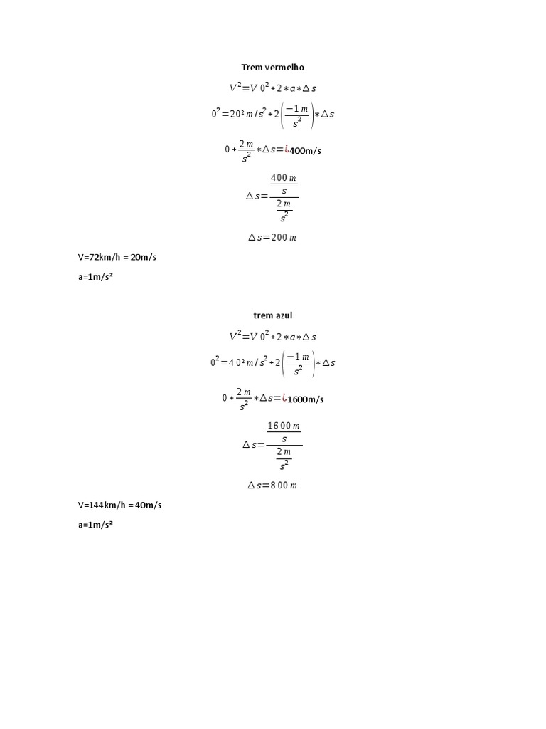 Kinematic Equations Used to Calculate Displacement of Two Trains ...