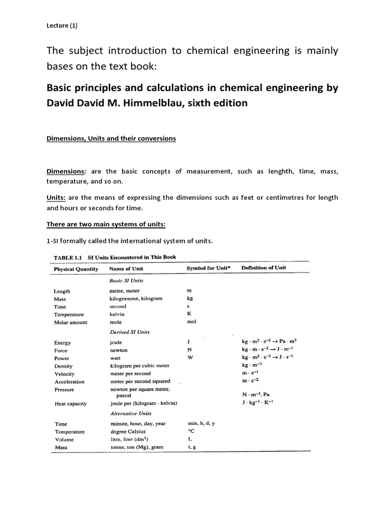 Lecture-1-Introduction To Chemical Engineering | PDF | Force | Physical ...