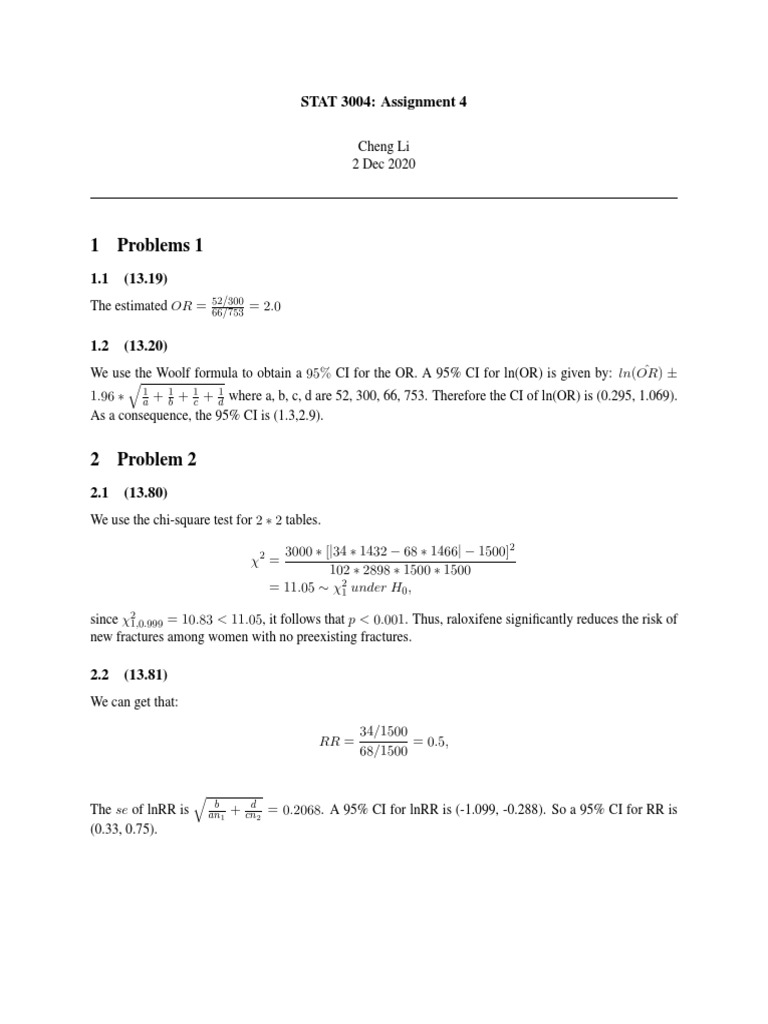 1 Problems 1: STAT 3004: Assignment 4 | PDF | P Value | Statistical ...