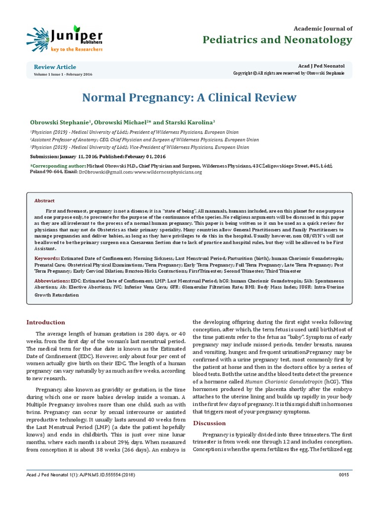 Normal Pregnancy: A Clinical Review: Pediatrics and Neonatology | PDF ...