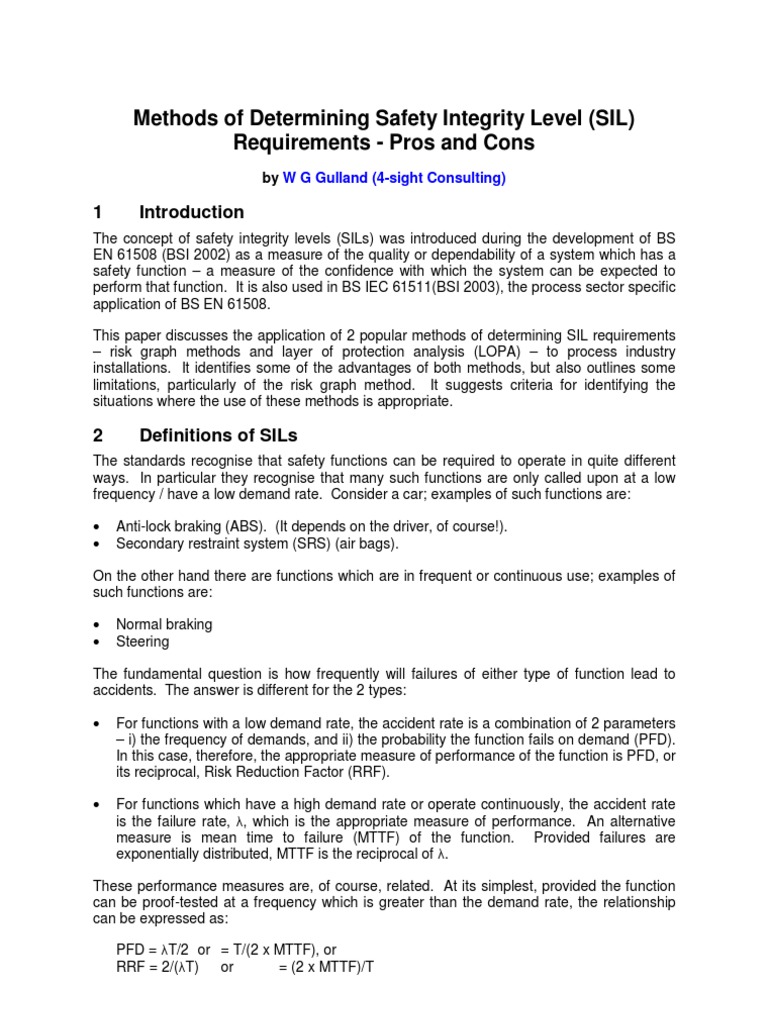 Methods of Determining Safety Integrity Level (SIL) Requirements - Pros ...