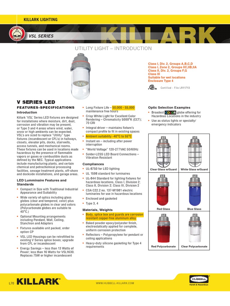 Killark VSL Series Utility Light | PDF | Compact Fluorescent Lamp ...