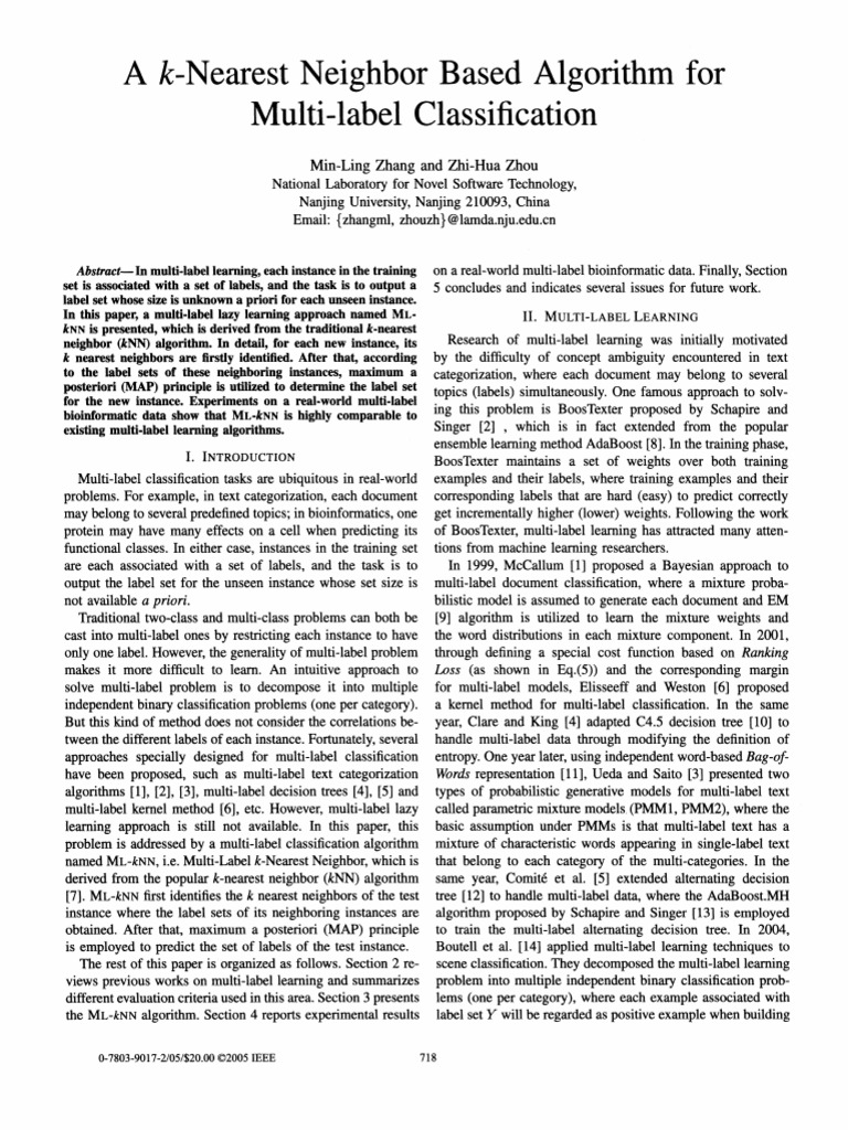 K-Nearest Algorithm Classification: Neighbor Based For Multi-Label | PDF | Statistical ...