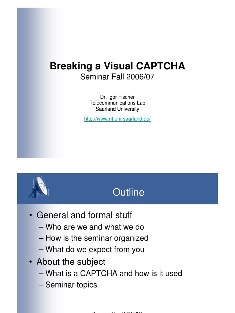 Breaking Visual CAPTCHAs Seminar Overview | PDF | Computer Programming ...