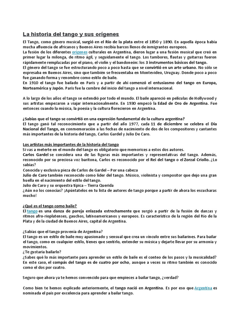 El Tango | PDF | Musica Tango | Bailes