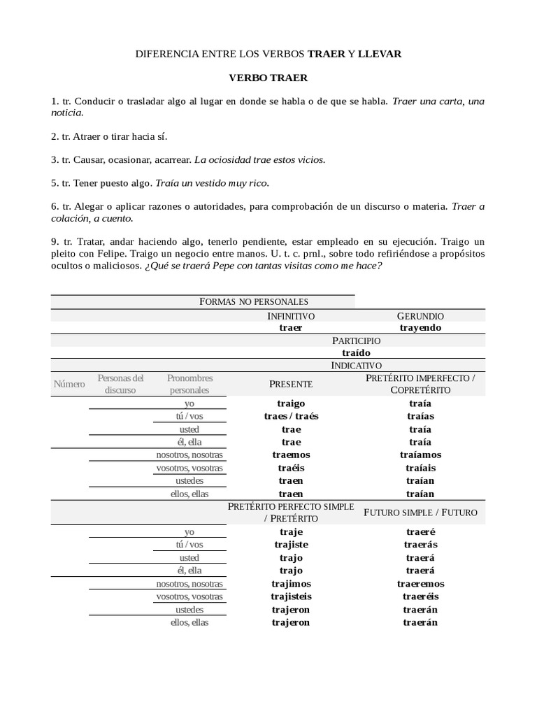Traer y Llevar | Descargar gratis PDF | Verbo | Lingüística