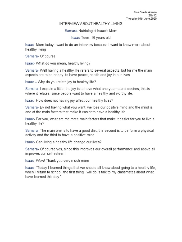 Teen Interviews Mom on Healthy Living | PDF