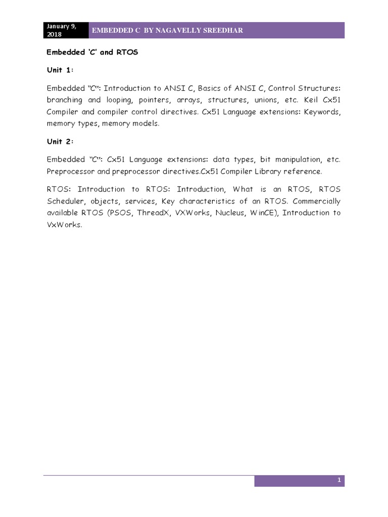 Embedded C and RTOS Unit 1 and 2 | PDF | C (Programming Language) | Pointer (Computer Programming)