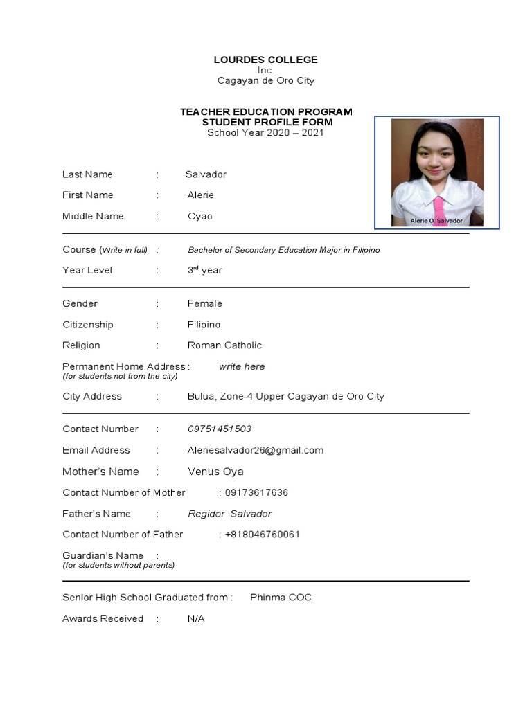 TEP Student Profile Form | PDF