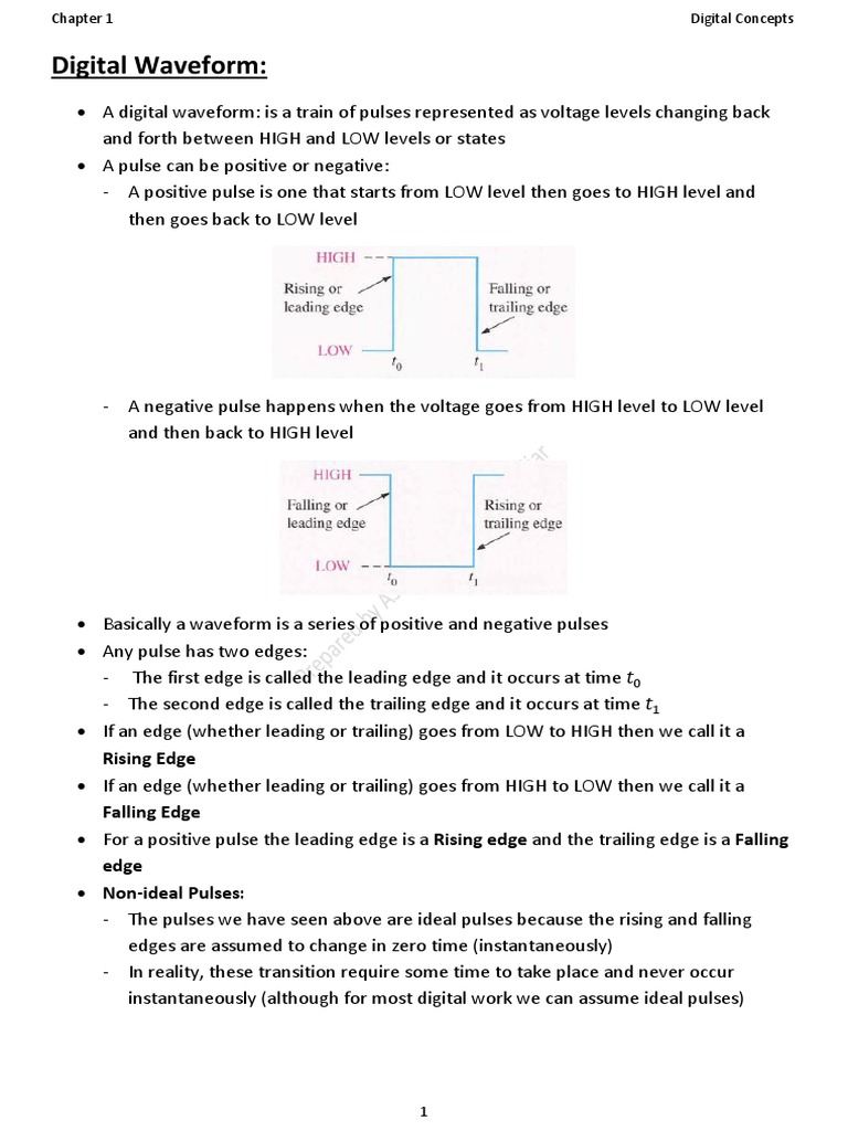 Digital Waveform:: Rising Edge Falling Edge Edge Non-Ideal Pulses | PDF ...