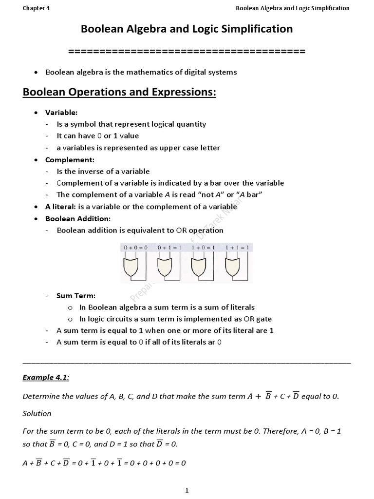 Boolean Algebra And Logic Simplification Pdf Boolean Algebra Teaching Mathematics