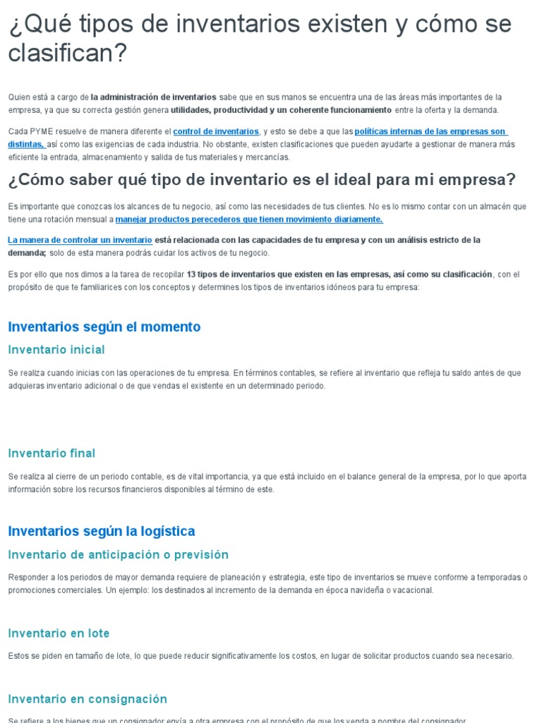 Qué Tipos de Inventarios Existen y Cómo Se Clasifican | PDF ...