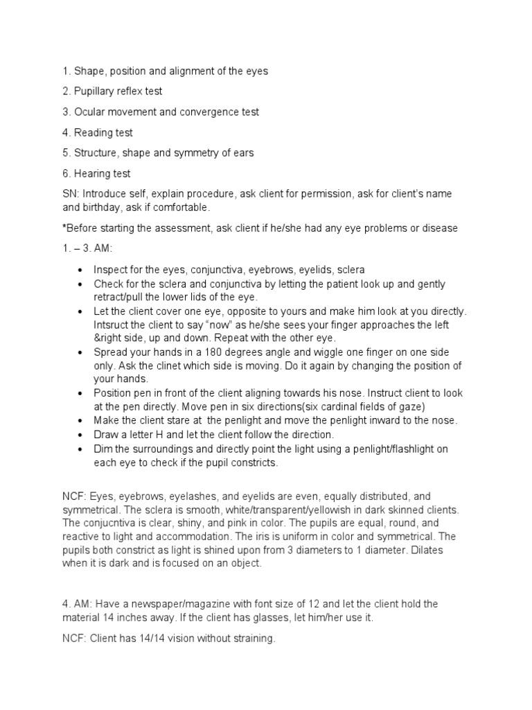Eyes and Ears Assessment | PDF | Ear | Eye
