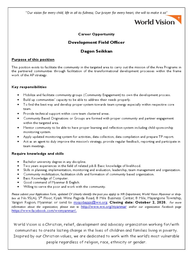 Development Field Officer Dagon Seikkan | Download Free PDF | World ...