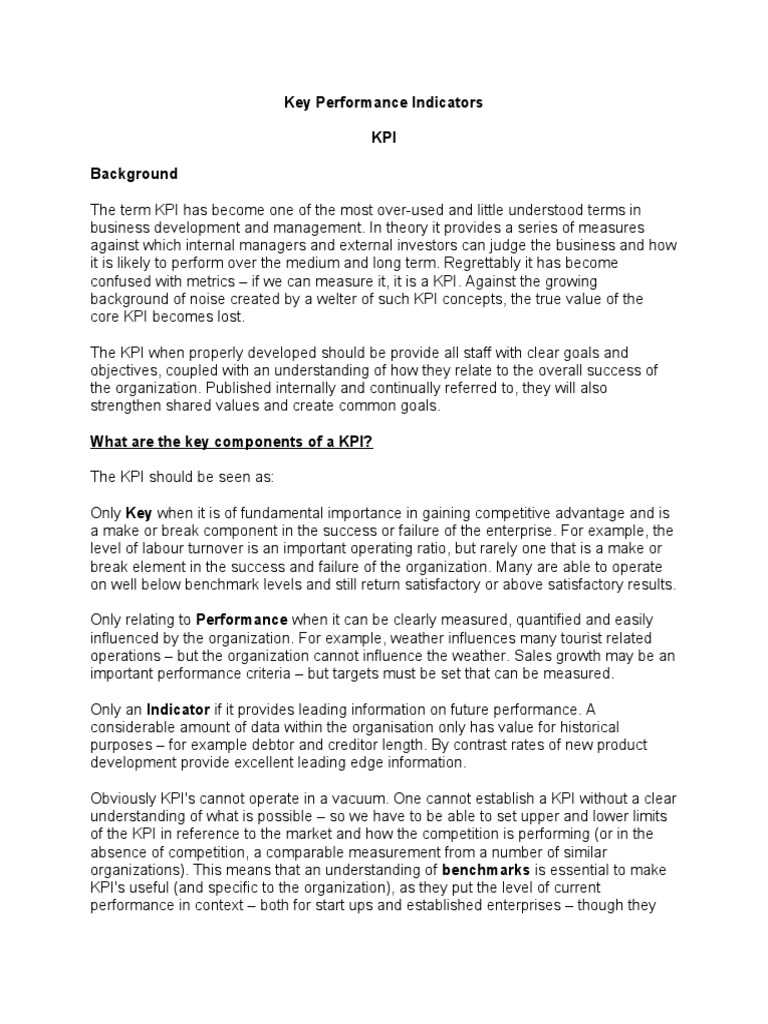 Key Performance Indicators | PDF | Performance Indicator | Strategic ...