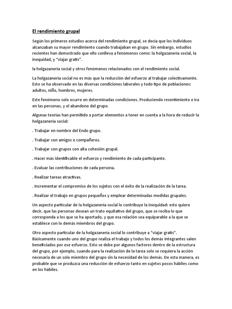 Resumen - El Rendimiento Grupal | PDF | Comportamiento | Ciencias del ...