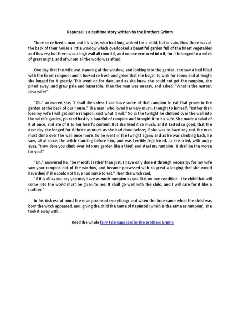 Rapunzel by The Brothers Grimm | PDF | Rapunzel