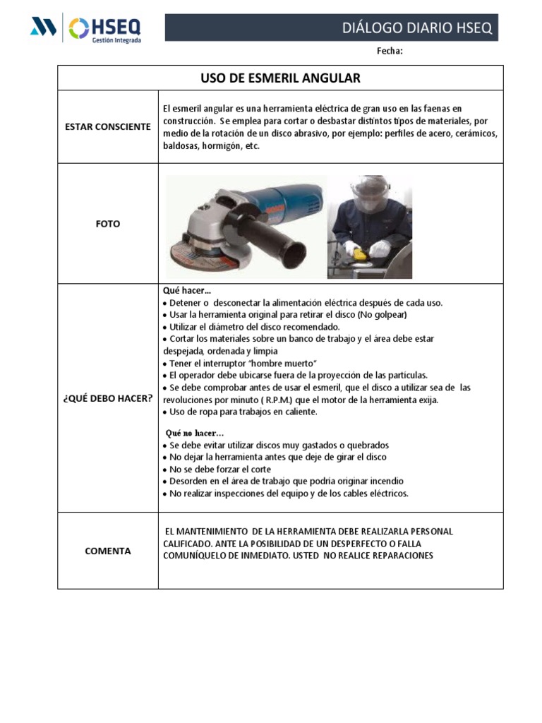 Uso de Esmeril Angular | PDF